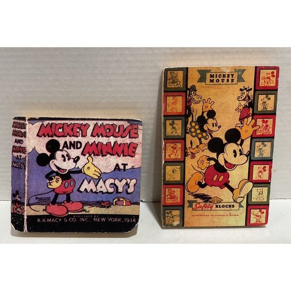 Disney | Art | Mickey Mouse Wooden Block Art Set Of 2 Vintage | Poshmark